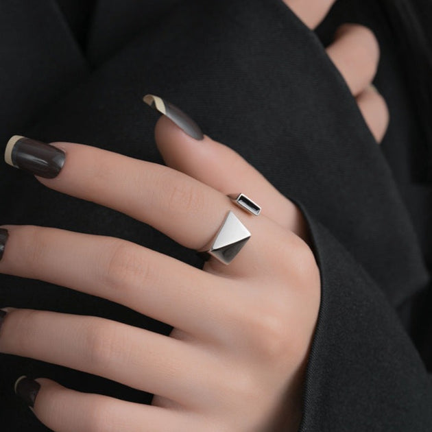 Sterling Silver Geometric Square Adjustable Ring – Rosemori
